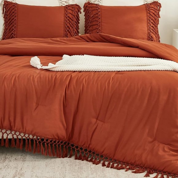 Boutique | Bedding | Burnt Orange Boho Tassel Trim Full Size Bed ...